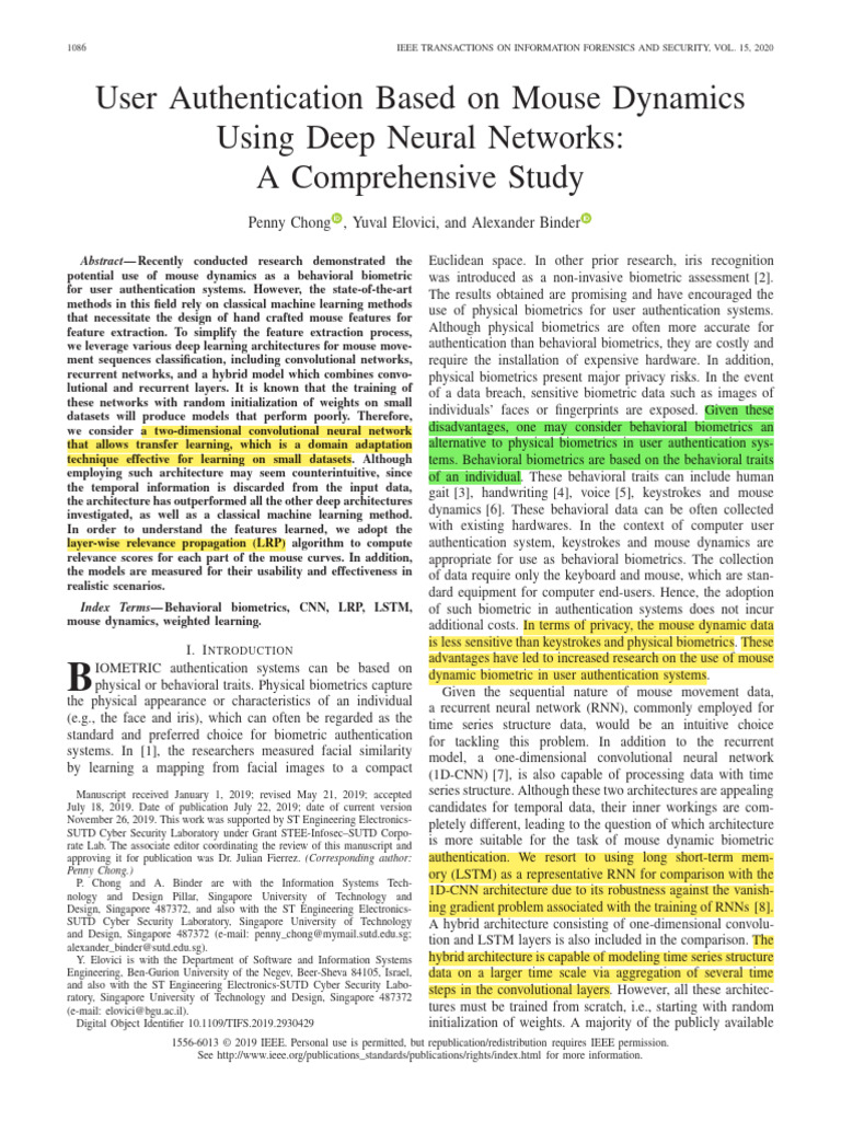 2020 User Authentication Based On Mouse Dynamics Using Deep Neural ...