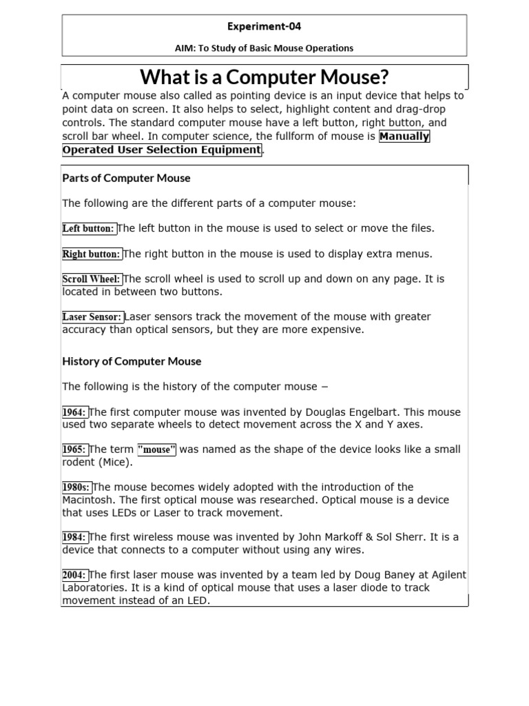 Understanding Mouse Operations | PDF | Graphical User Interfaces ...