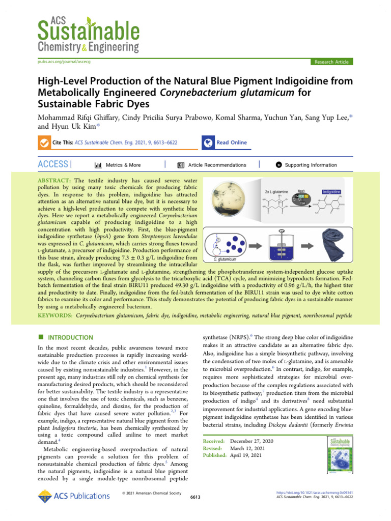 High-Level Production of The Natural Blue Pigment Indigoidine From ...