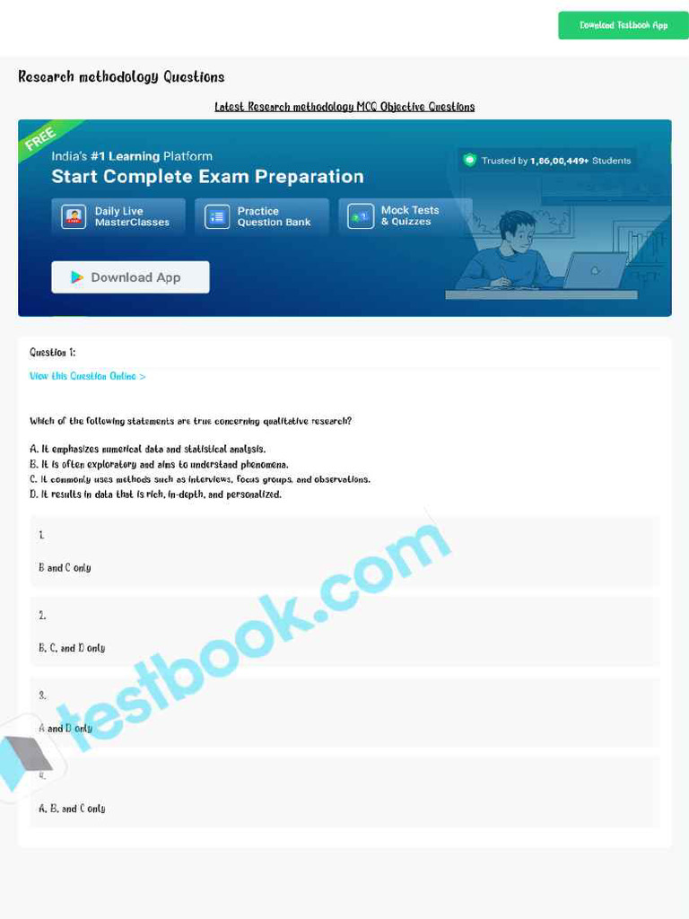MCQ On Research Methodology 5eea6a0d39140f30f369e1a5 | PDF