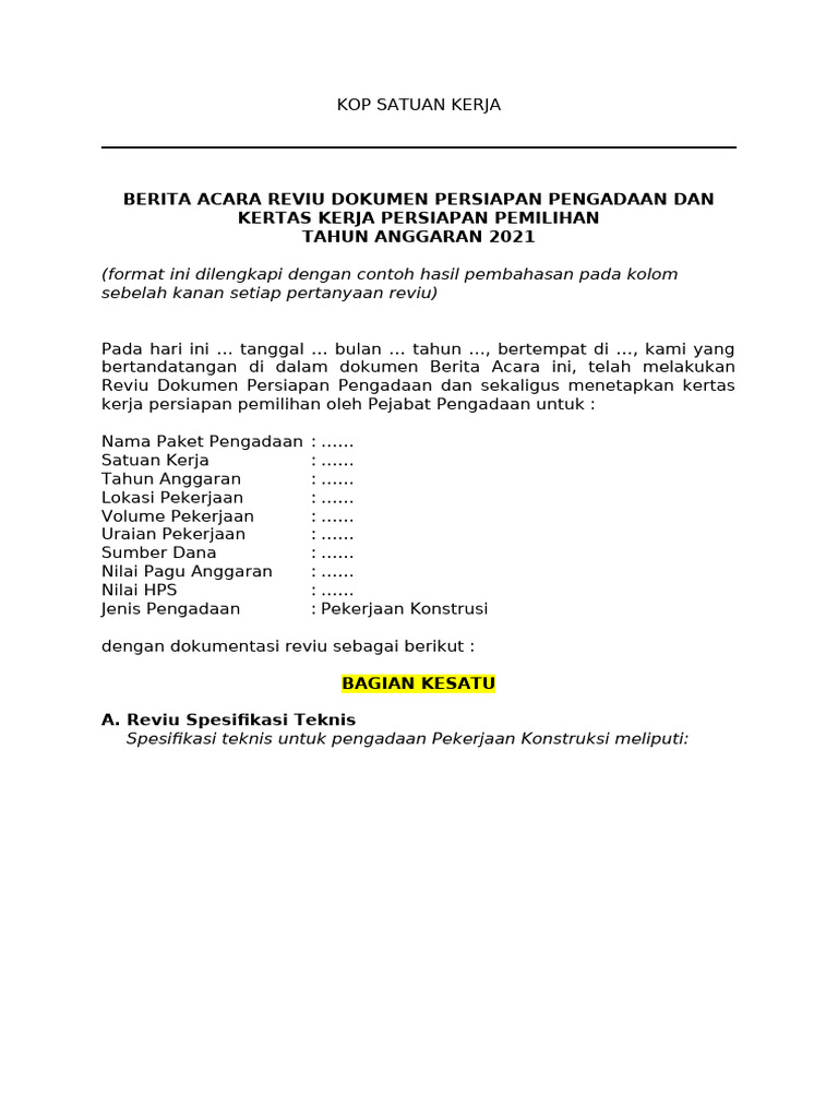 Reviu Dokumen Pengadaan Konstruksi 2021 | PDF