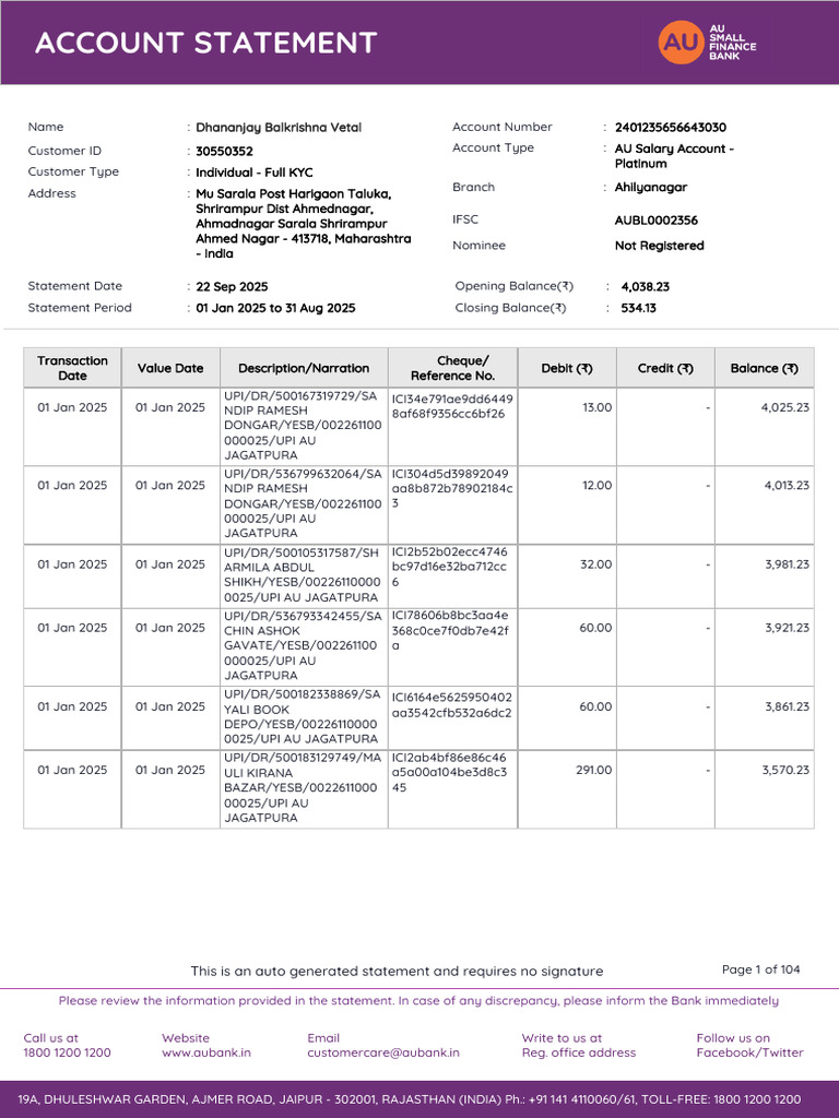 Detailed Account Statement Summary | PDF | Debits And Credits | Cheque