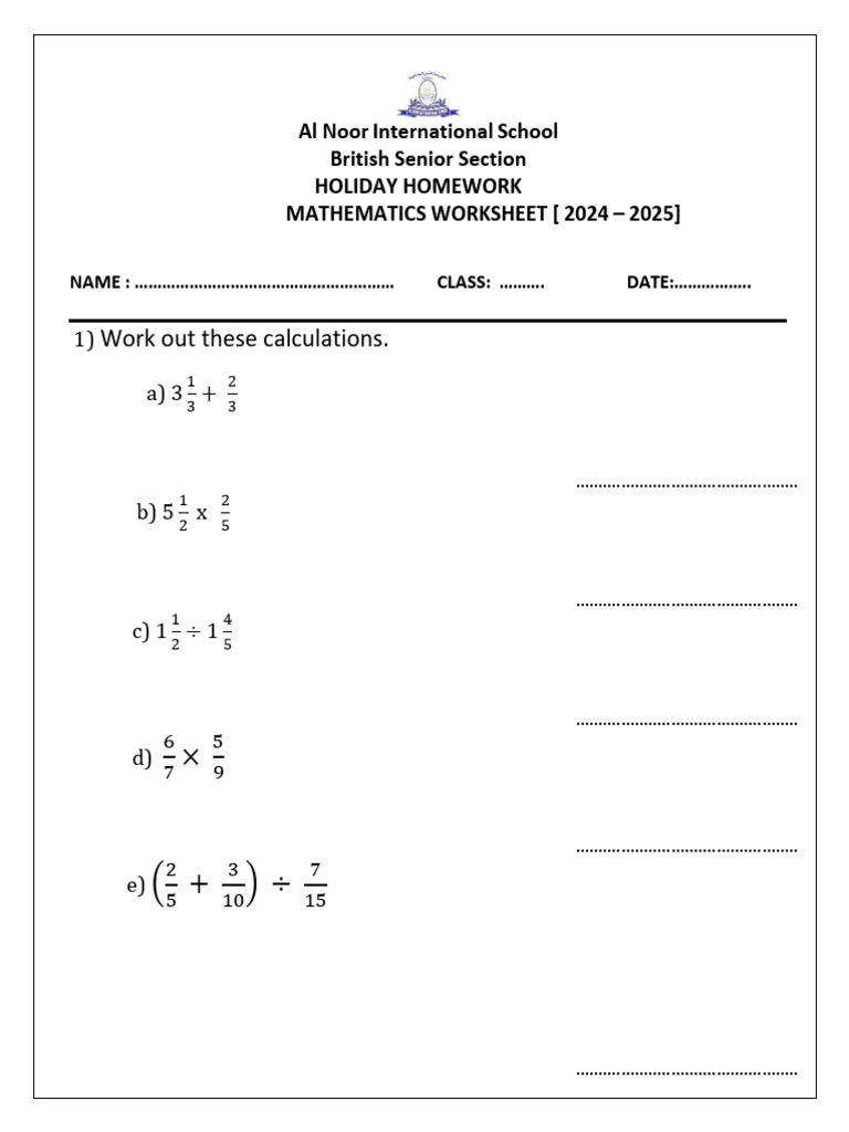 Holiday Math Homework Worksheet 2024-2025 | PDF | Mathematics