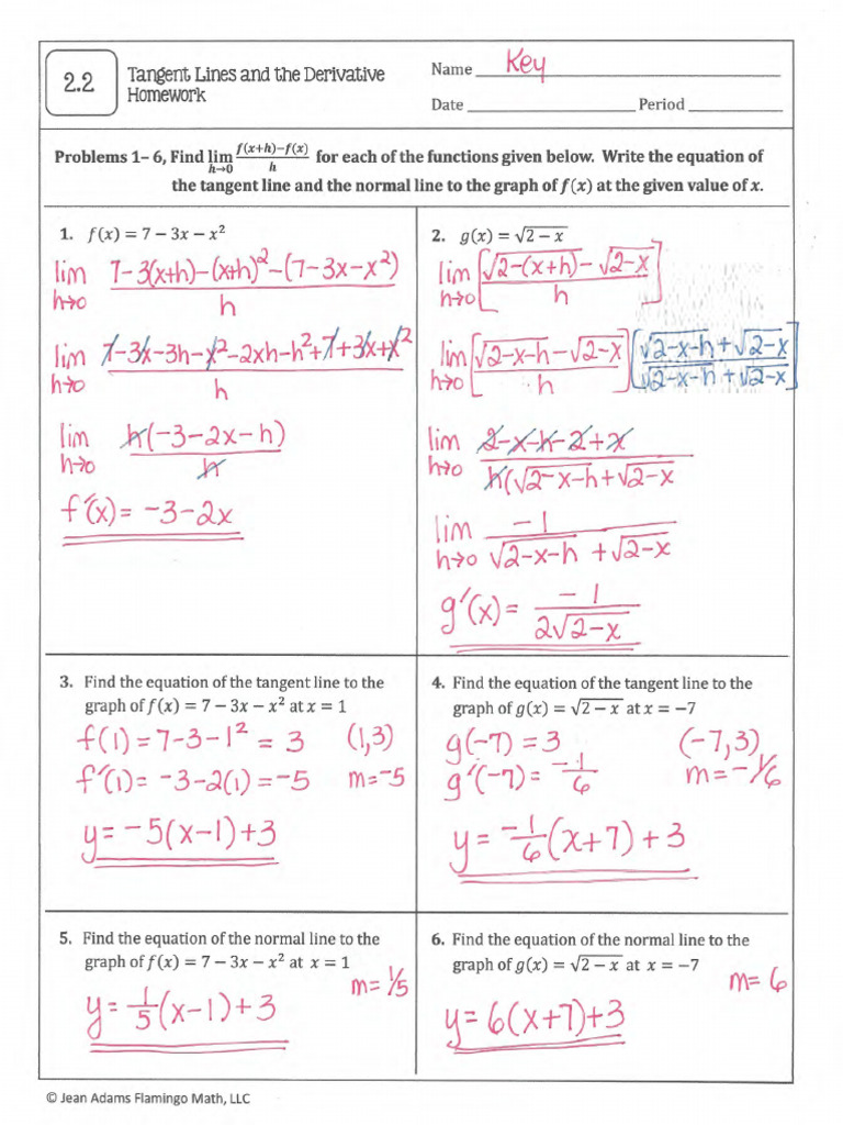 Tangent Lines and Derivatives Answers | PDF