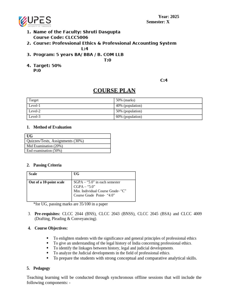 Final Course Plan - P. Ethics P. Accounting | PDF | Evaluation | Justice