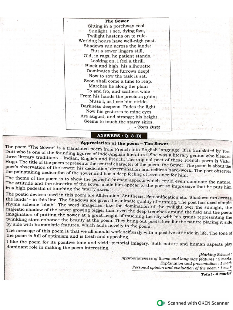 Appreciation of The Poem 'The Sower' | PDF