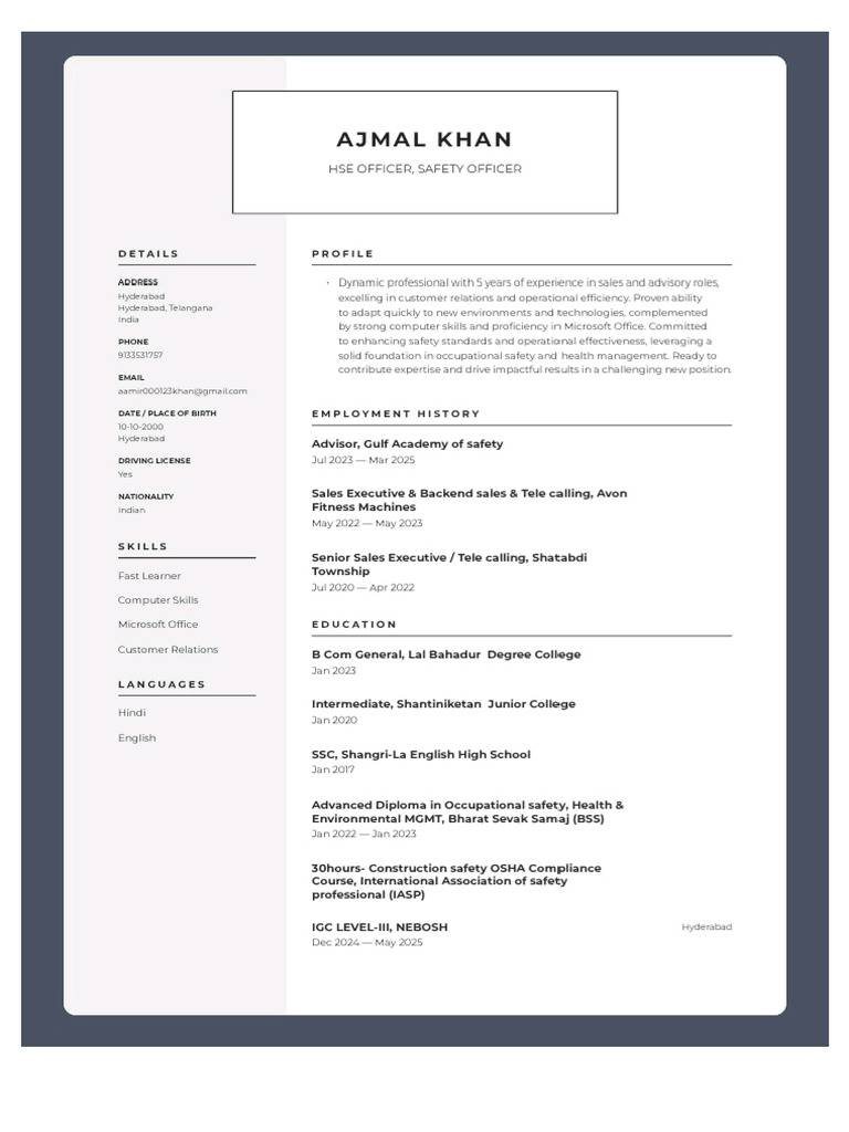 Resume Aj Mal Khan | PDF