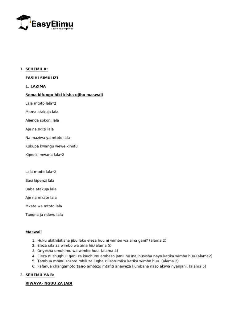 Kiswahili Paper 3 - Form 4 Mid Term 2 Exams 2025-4350 | PDF