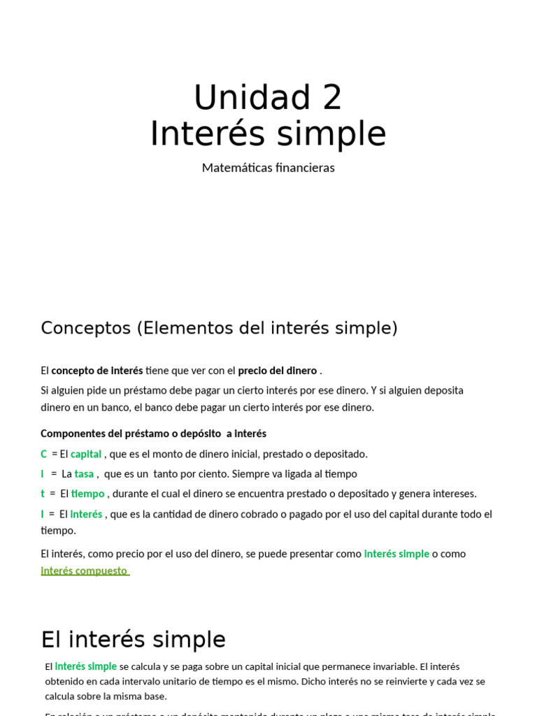 Unidad 2 Interes Simple | PDF | Interés | Economias