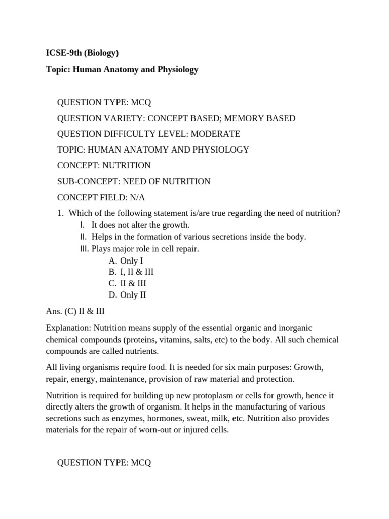 ICSE-9th Human Anatomy and Physiology (Nutan) | PDF | Respiratory System | Digestion