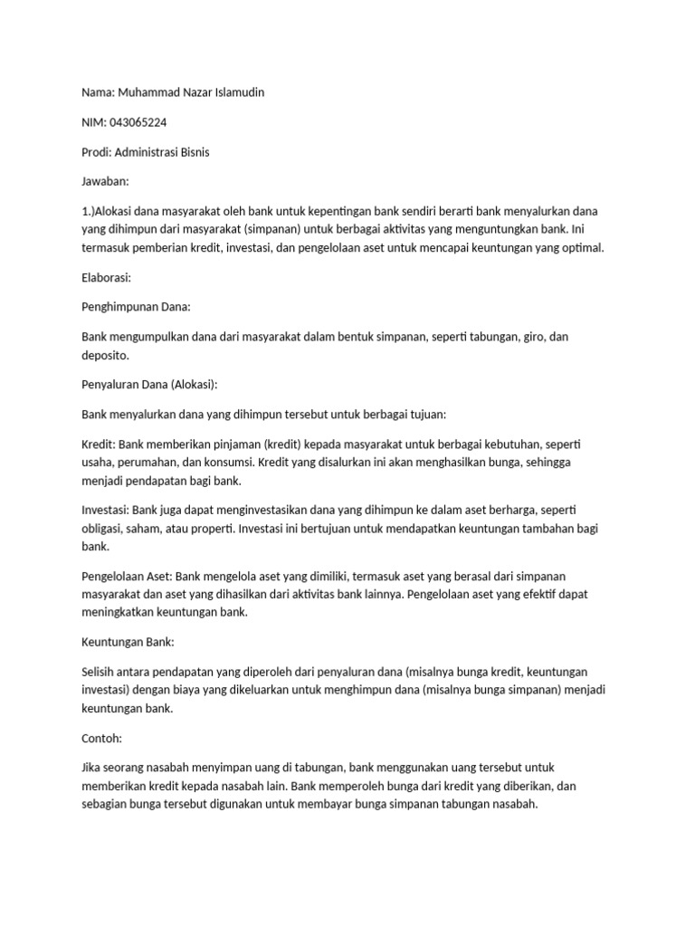 Tugas 3 Uang Dan Perbankan Muhammad Nazar I. (043065224) | PDF