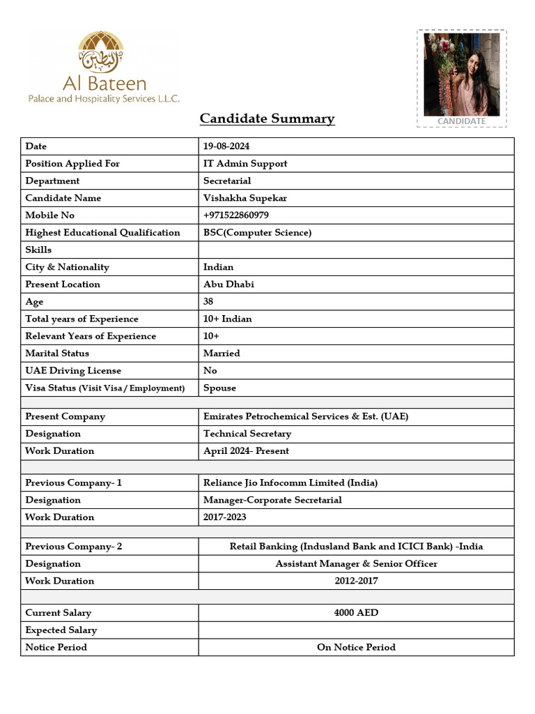 IT Admin Support Candidate Profile | PDF