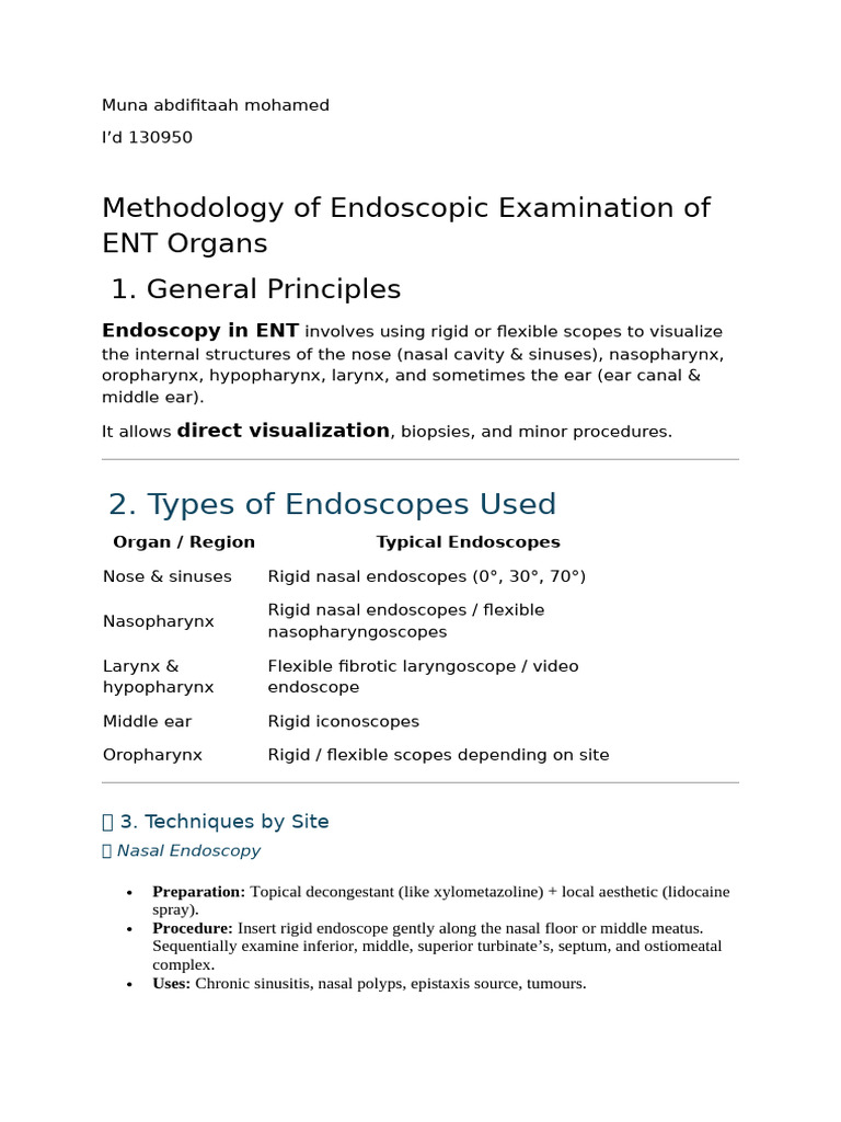 Methodology of Endoscopic Examination of ENT Organs 1. General ...