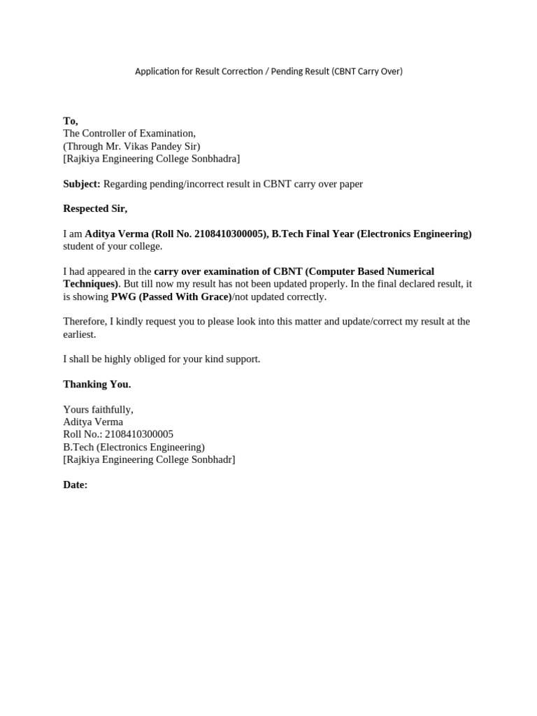 Application For Result Correction | PDF