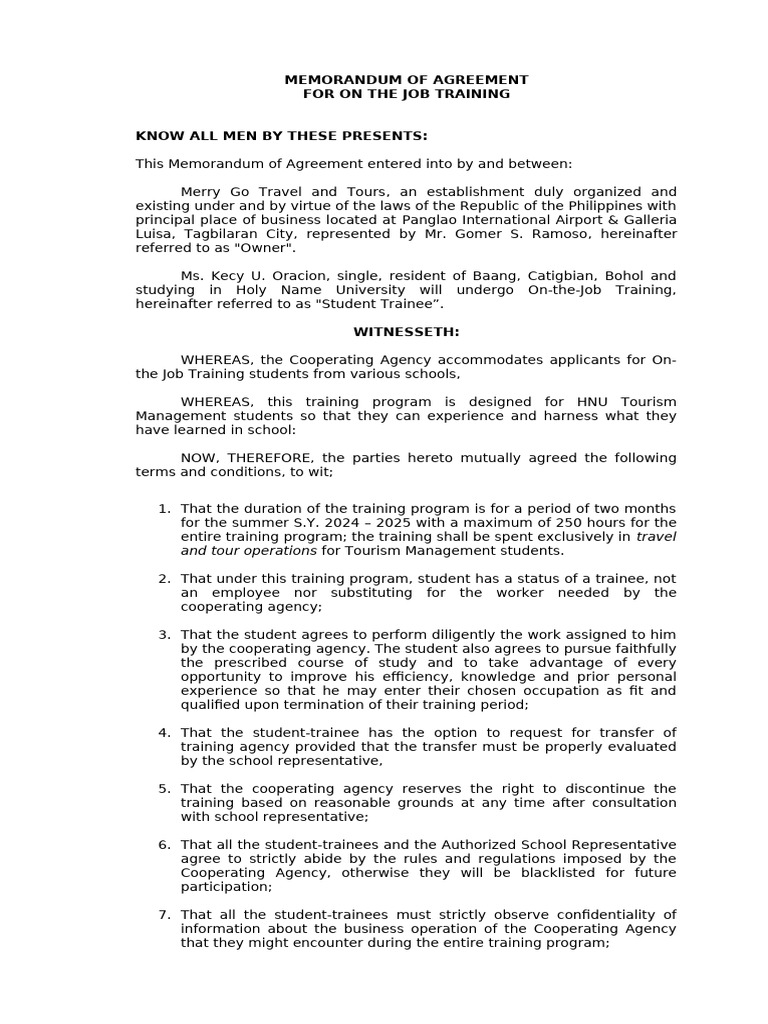 On-the-Job Training Agreement 2024 | PDF | Private Law | Common Law