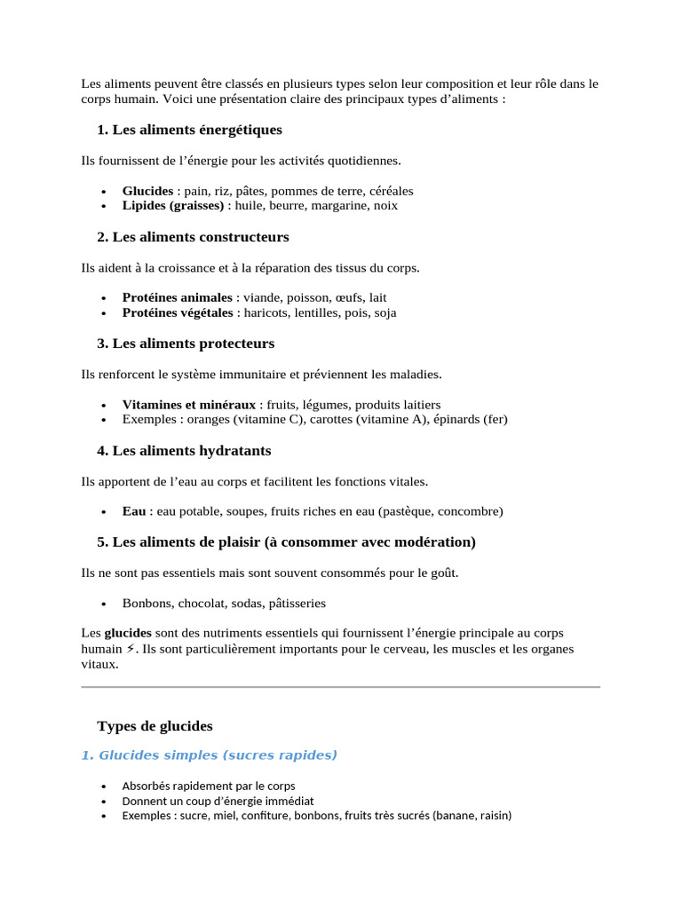 Types d'aliments et leurs rôles essentiels | PDF | Nutriments | Fruit