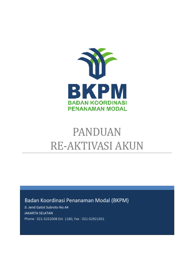 Panduan Reaktivasi Akun BKPM | PDF