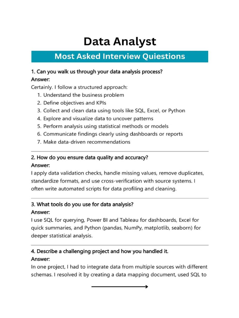 Most Asked Data Analyst Questions Answers | PDF