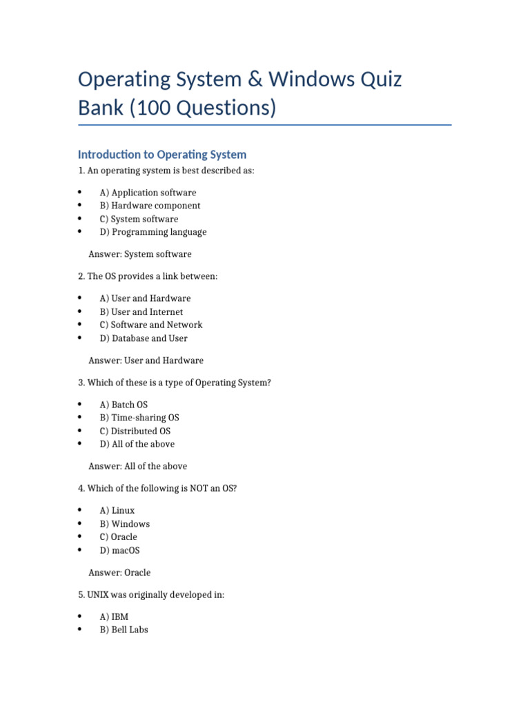Windows Operating System Quiz | PDF | Operating System | Linux