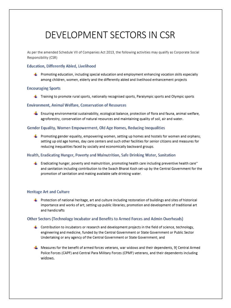 CSR Development Sectors Overview | PDF