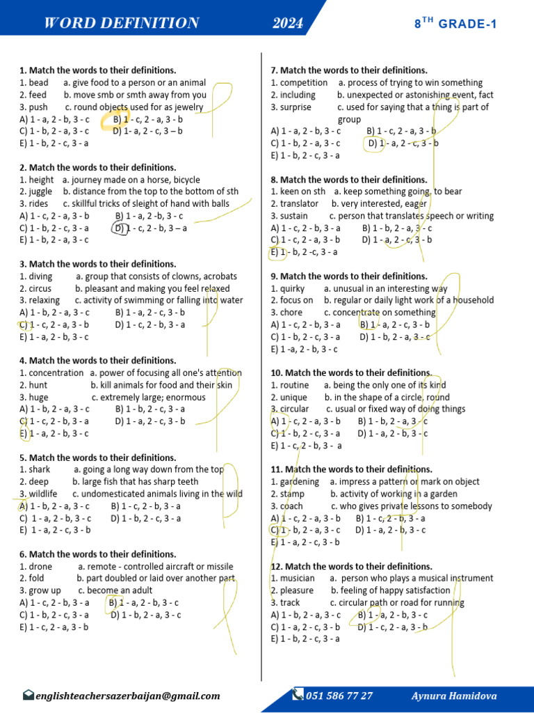 8th Grade Word Definition Exercises | PDF