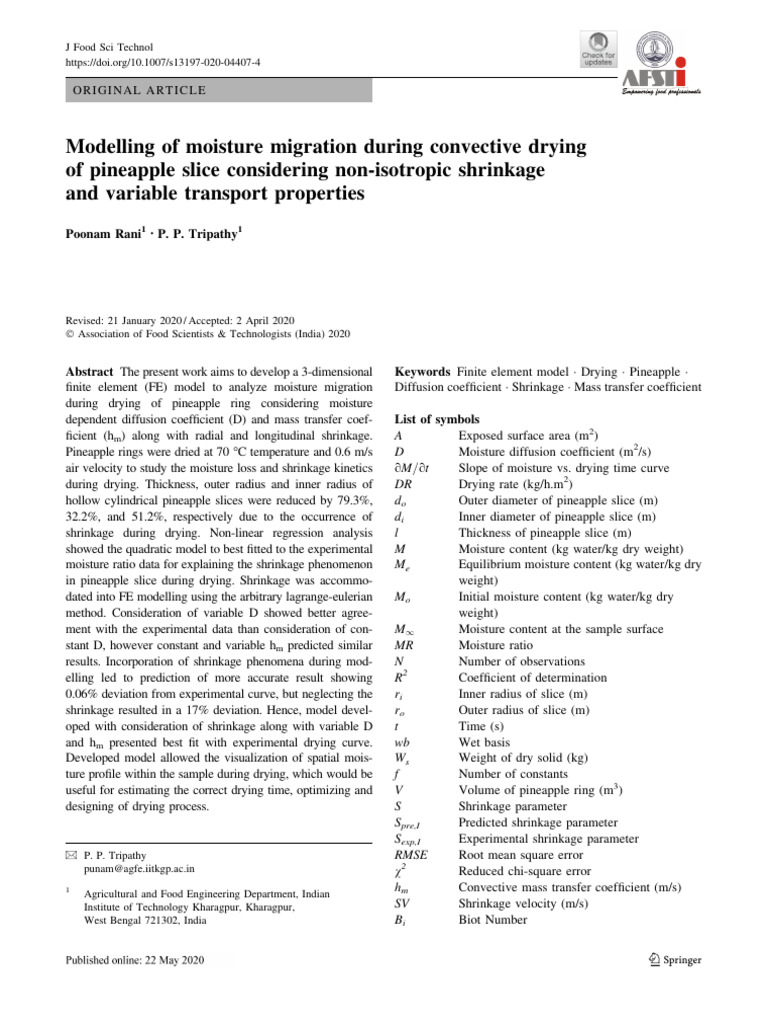Convective Drying of Pineapple Slice Non-Isotropic Shrinkage | PDF ...