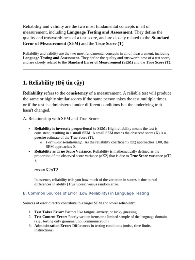 Reliability and Validity Are The Two Most Fundamental Concepts in All of Measurement | PDF ...