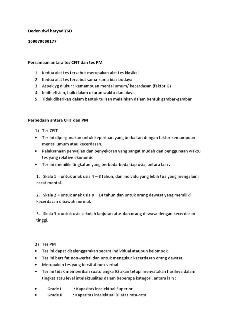Persamaan Antara Tes CFIT Dan Tes PM | PDF