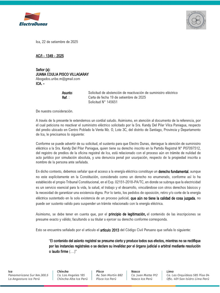 Solicitud de Abstención de Suministro Eléctrico | PDF | Justicia ...