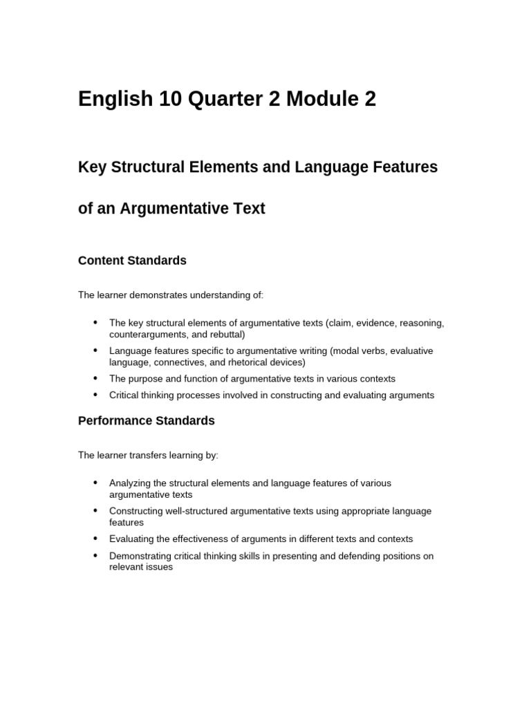 Argumentative Texts: Structure & Features | PDF | Educational ...