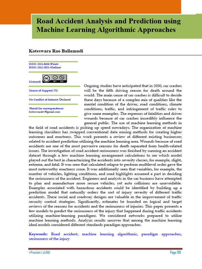 Machine Learning for Road Accident Prediction | PDF | Cluster Analysis ...