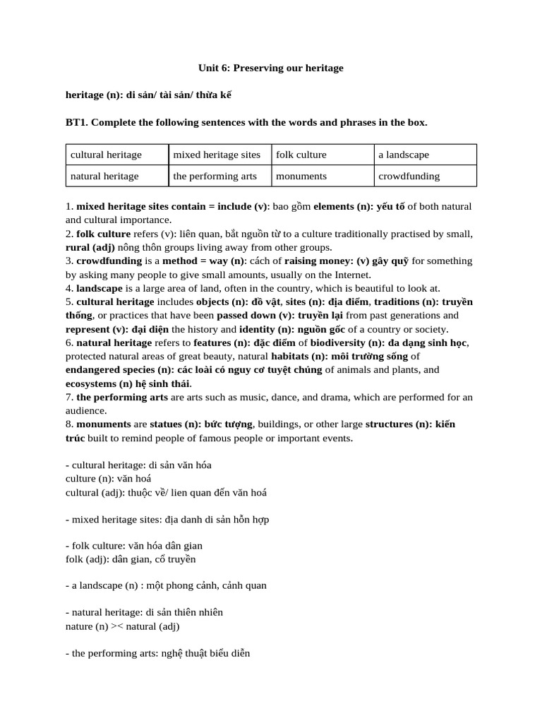 Unit 6 - Preserving Our Heritage | PDF
