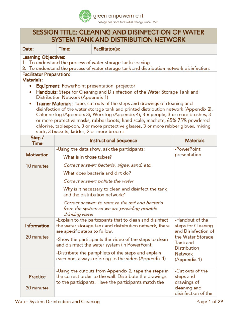 MIPAE Cleaning and Disinfection of Tank and Distribution Network | PDF ...