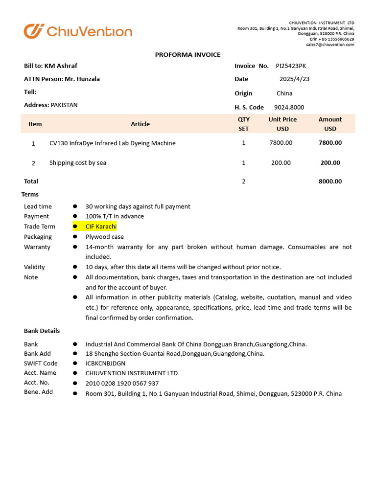 KM Ashraf CV130 InfraDye Infrared Lab Dyeing Machine Quotation | PDF ...