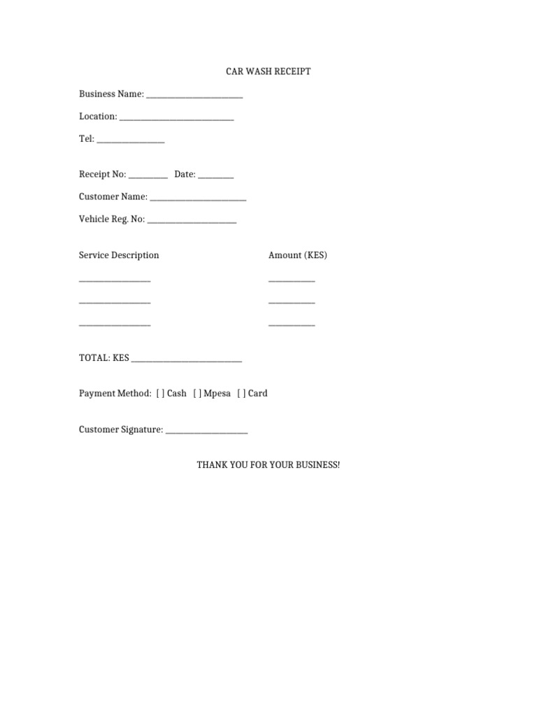 Simple Car Wash Receipt | PDF