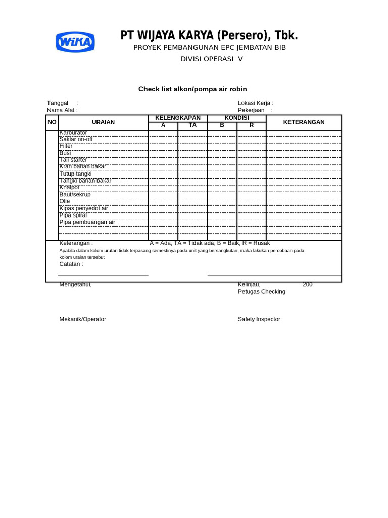 Checklist Alat Pompa dan Barbender | PDF