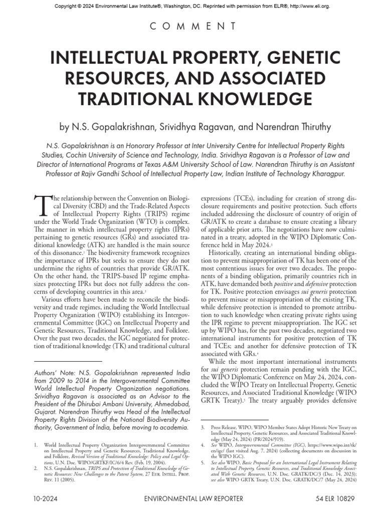 4intellectual Property, Genetic Resources, and Associated Traditional ...