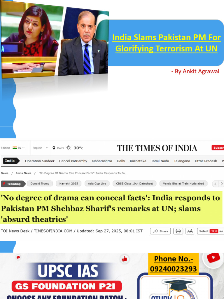 India Slams Pakistan PM For Glorifying Terrorism at UN | PDF