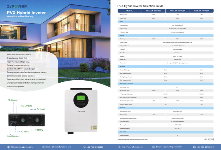 PVX Hybrid Inveter Selection Guide | PDF | Power Inverter | Alternating ...