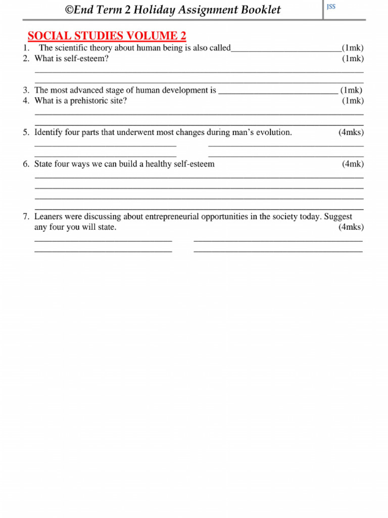 Social Studies Grade 8 Holiday Assignment | PDF