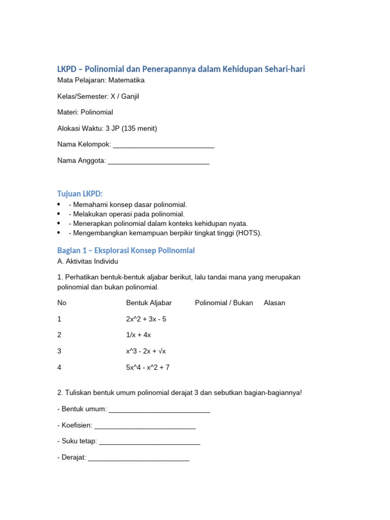 LKPD Polinomial HOTS | PDF