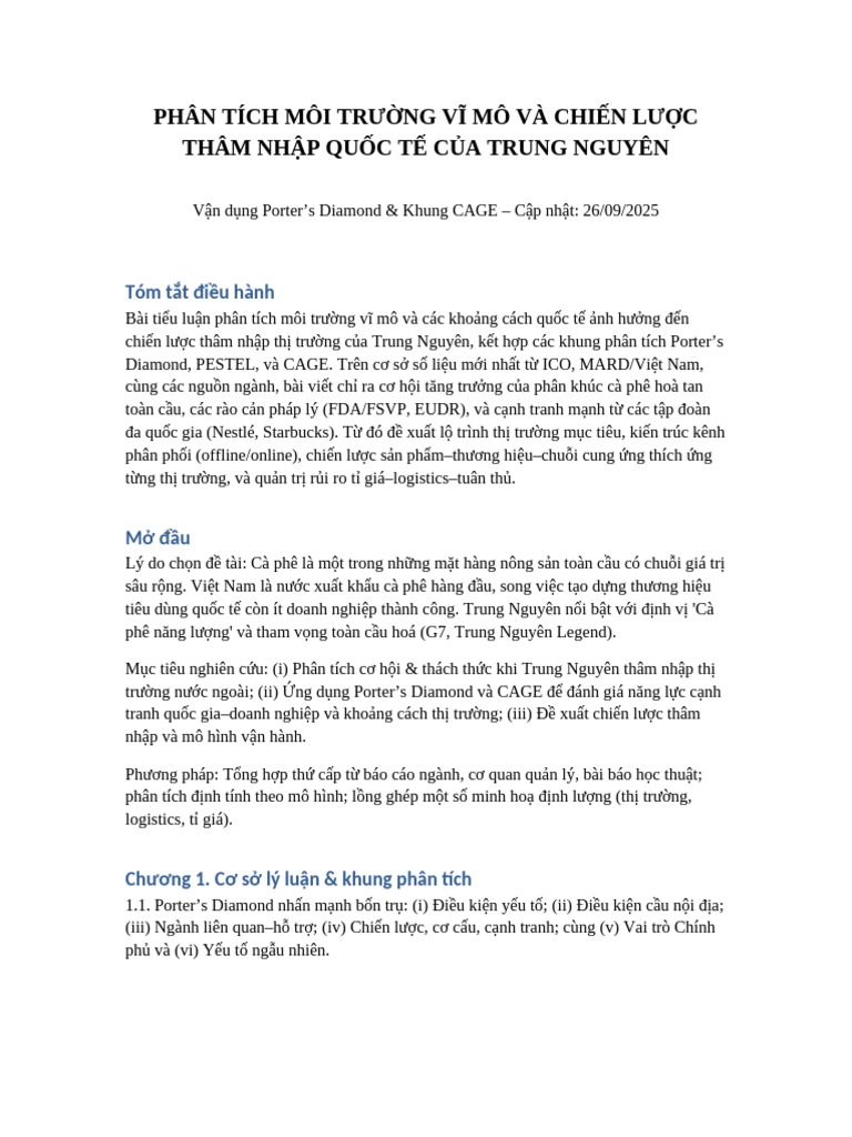 Tieu Luan Trung Nguyen Quoc Te PESTEL Porter CAGE Expanded Chap1to7 | PDF