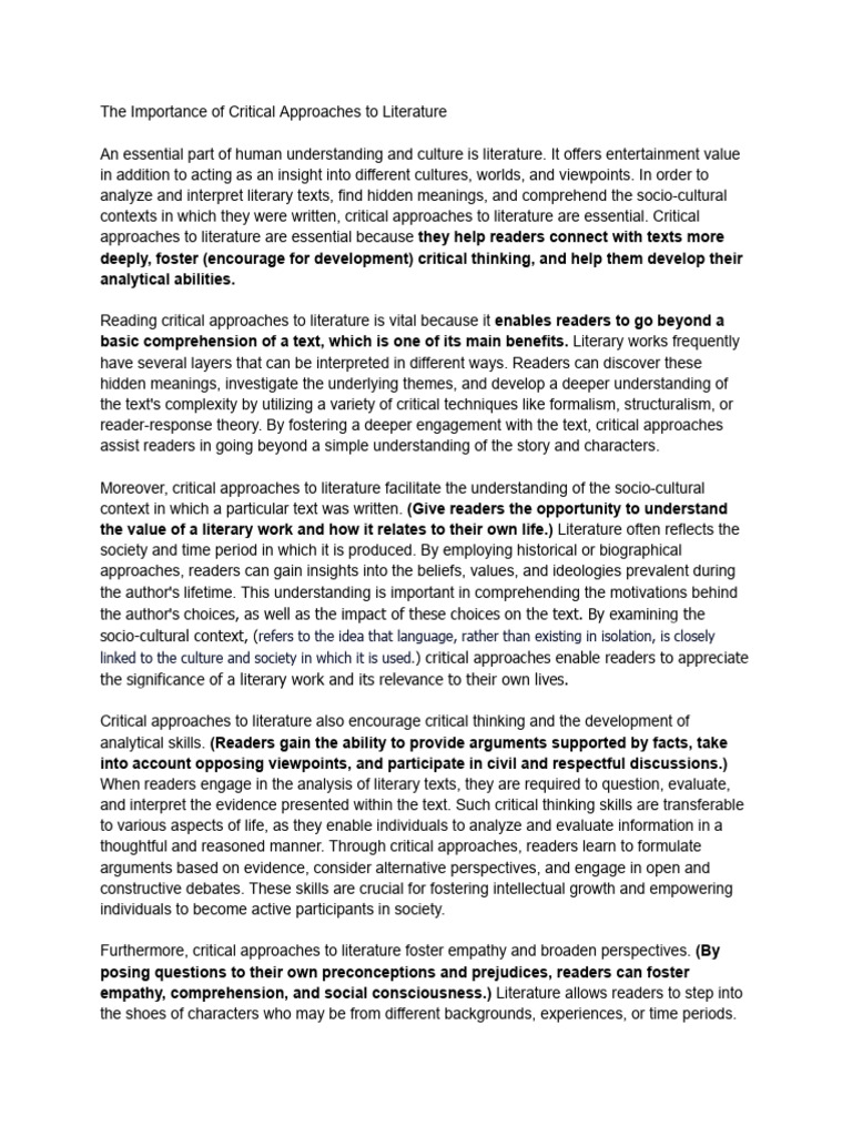 The Importance of Critical Approaches To Literature | PDF | Critical ...