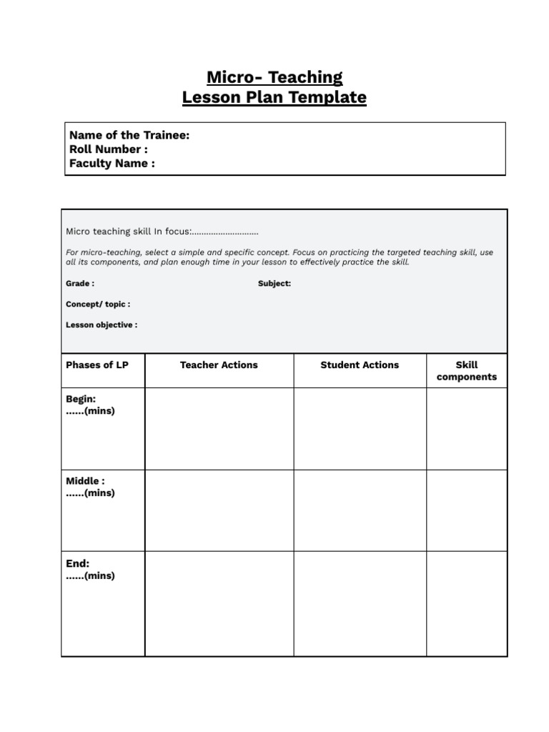 Micro - Teaching - Lesson Plan Template | PDF