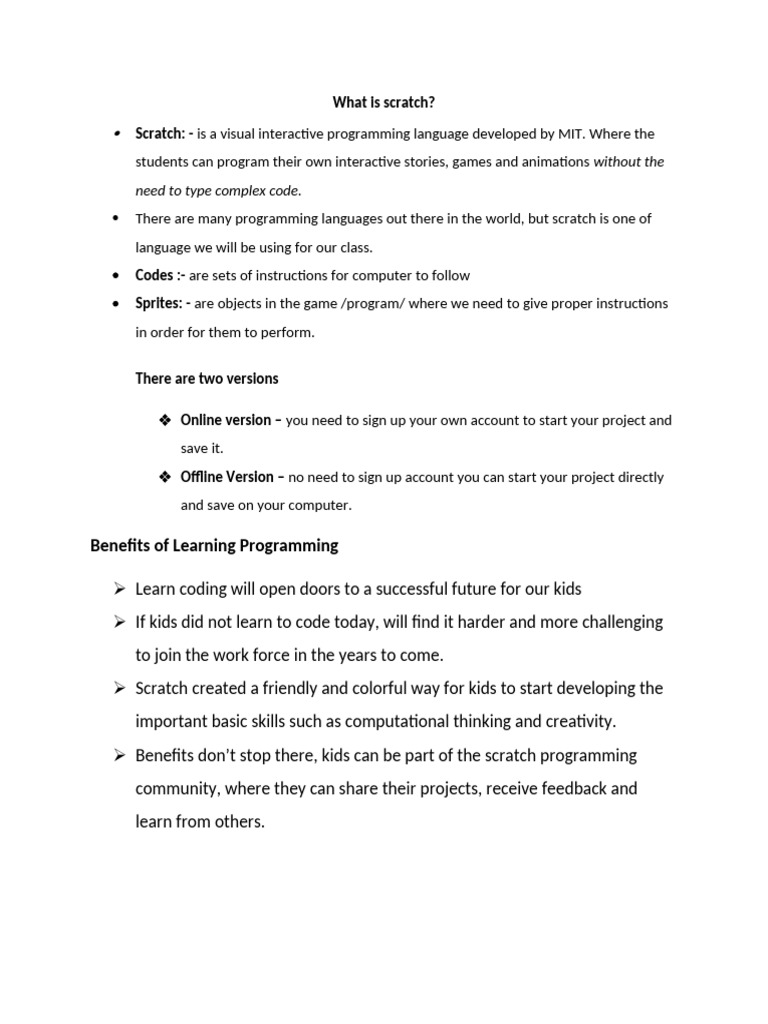 Introduction to Scratch Programming | PDF