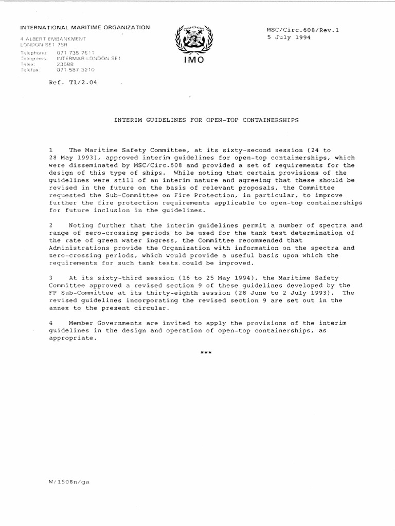 MSC-Circ.608-Rev.1 - Interim Guidelines For Open-Top Containers (Secretariat) | PDF