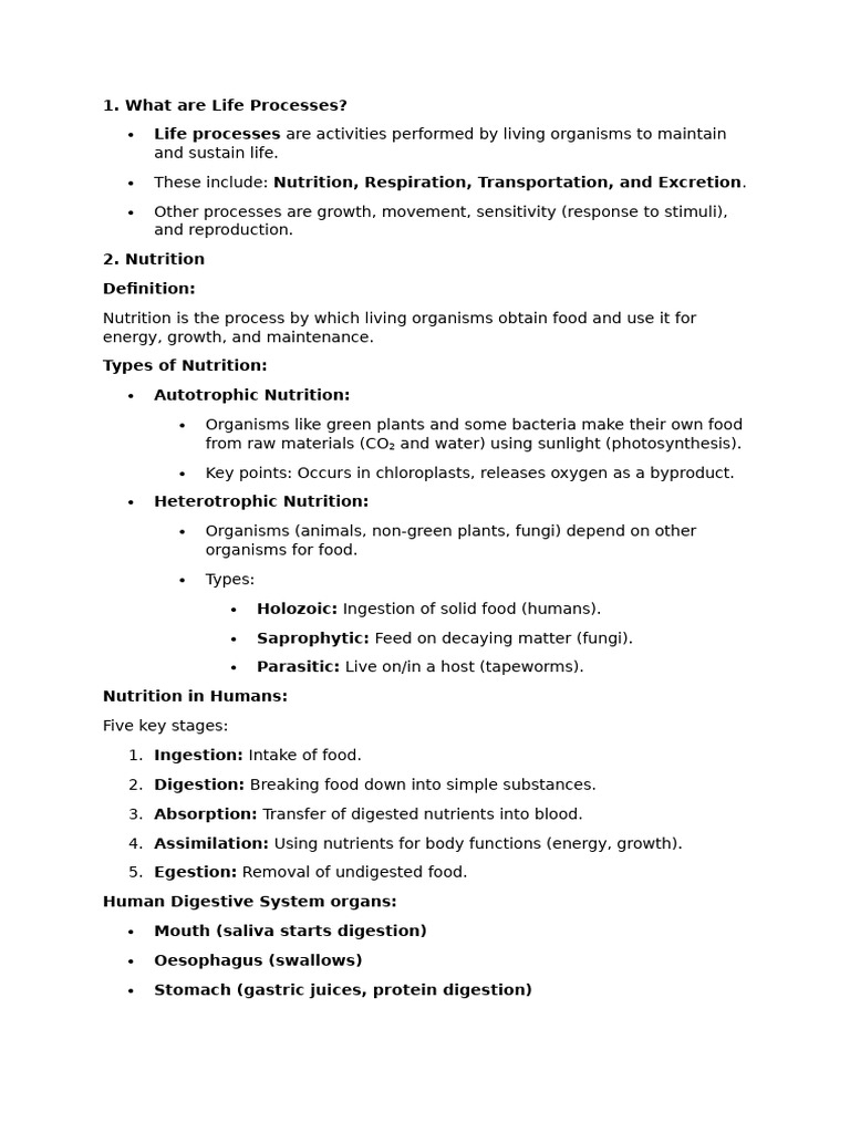 Life Processes | PDF | Digestion | Nutrition