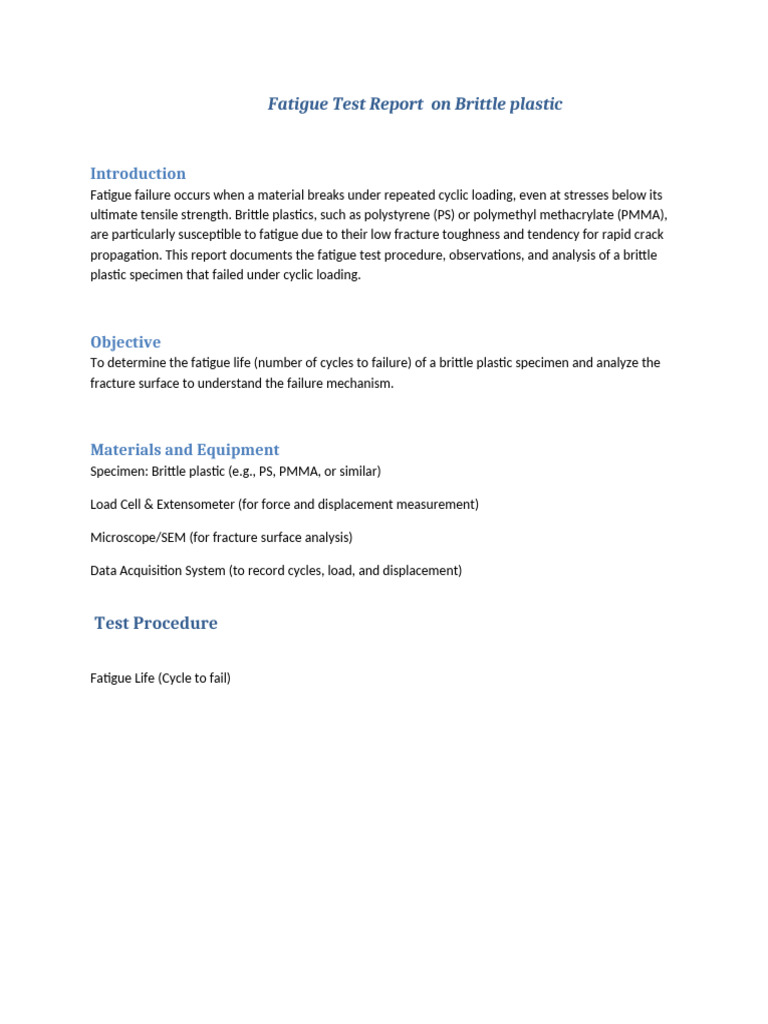 Fatigue Test Report On Brittle Plastic | PDF