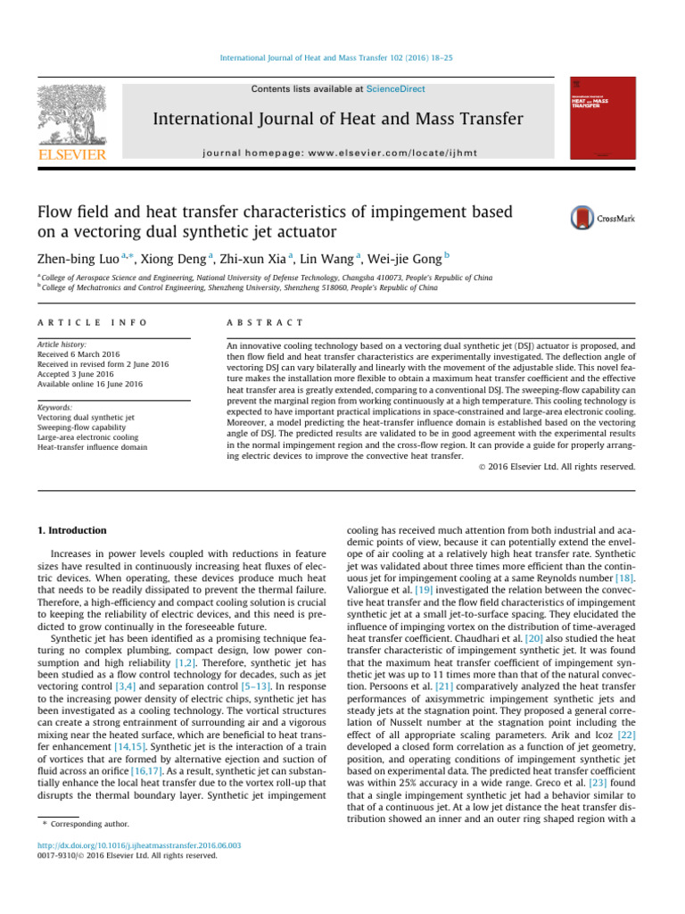 Flow Field and Heat Transfer Characteristics of Impingement Based | PDF ...