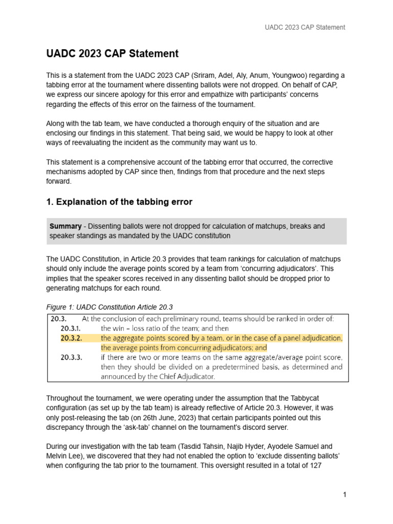 UADC 2023 CAP Statement | PDF | Government